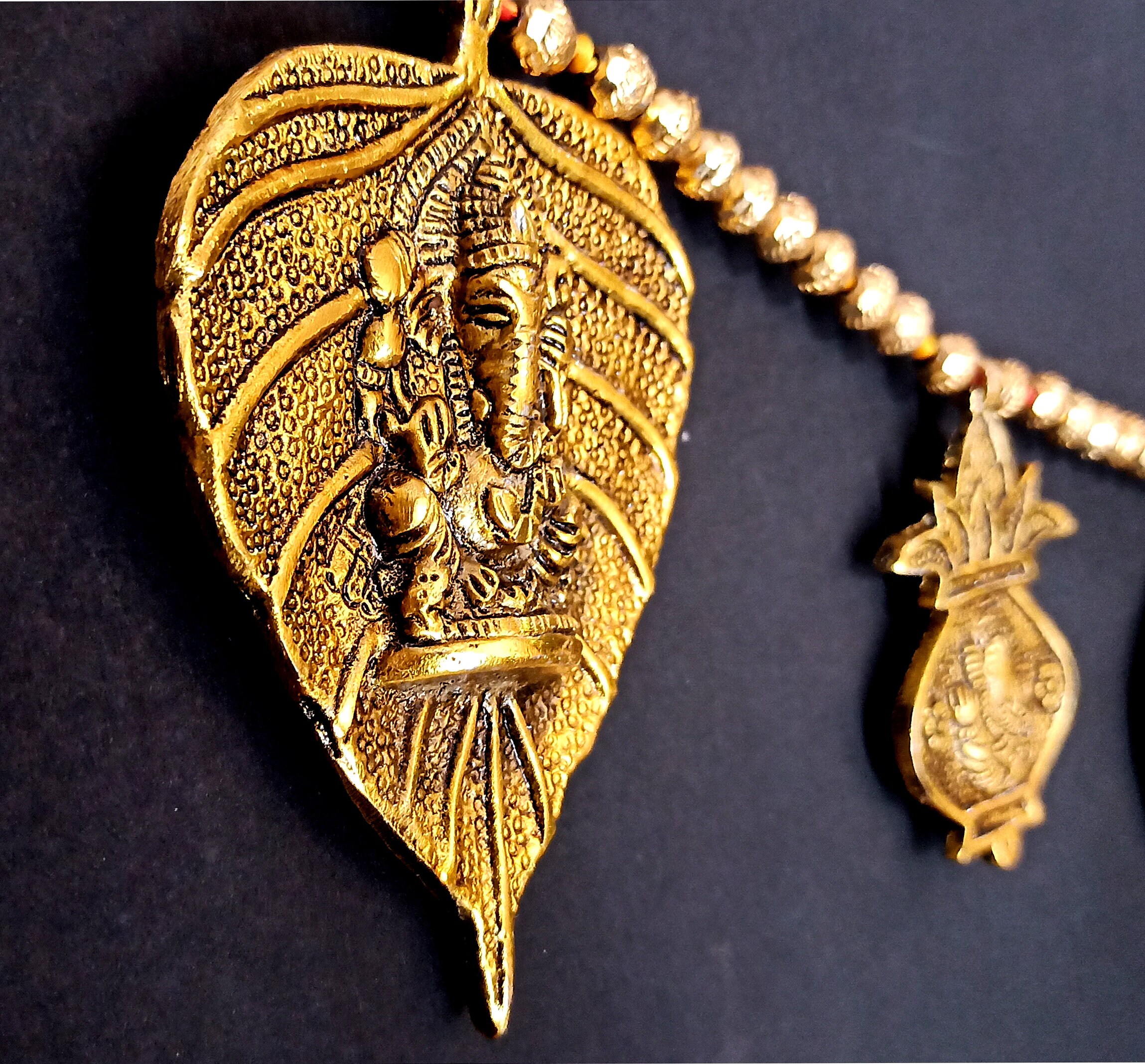 Golden Laxmi Ganesh on Leaf Metal Kalash Wall Door Hanging - Etsy