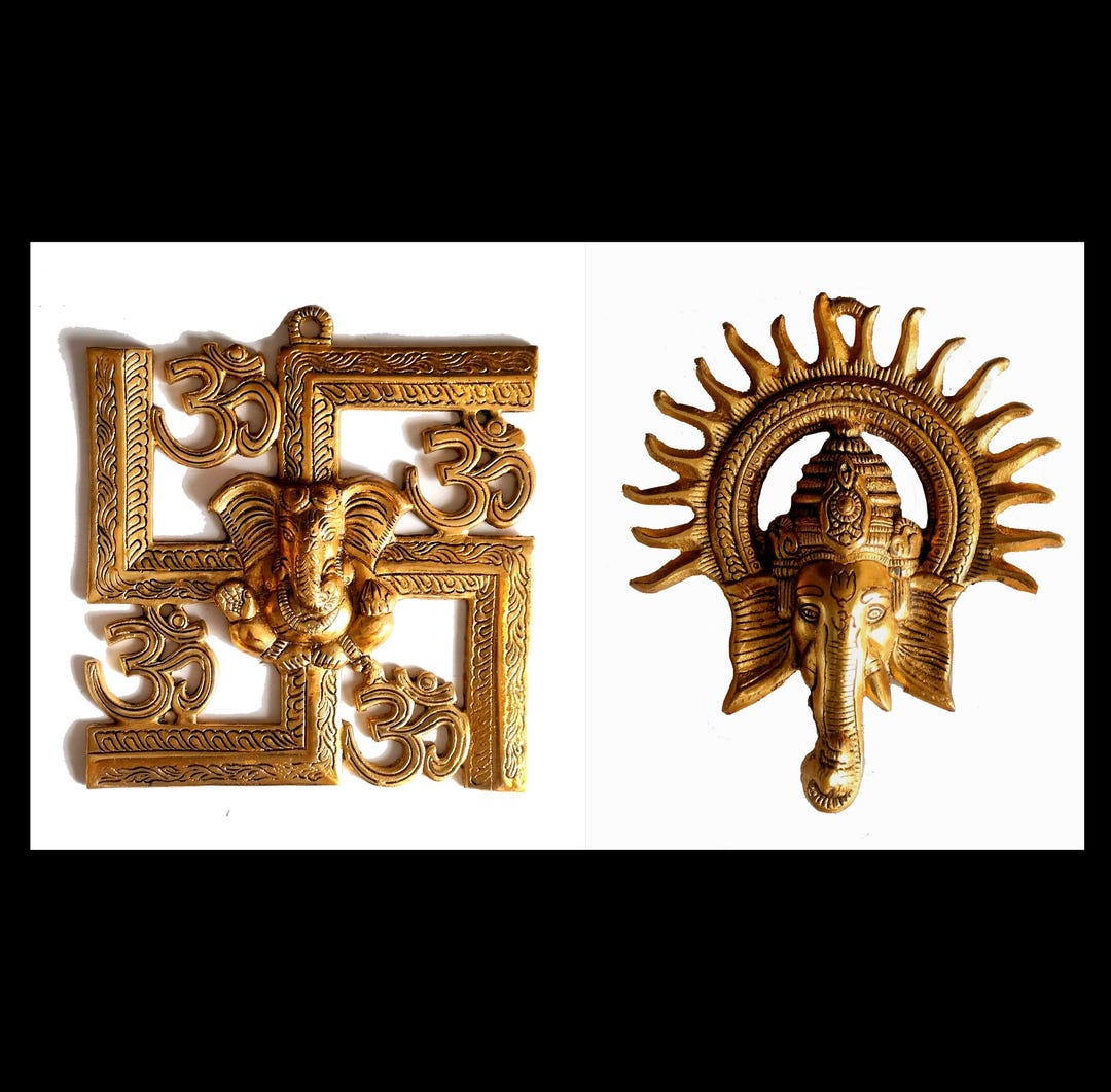 Brass Swastik and Sun Ganesha Wall Hanging: 8 Inch Indian Decor - Etsy