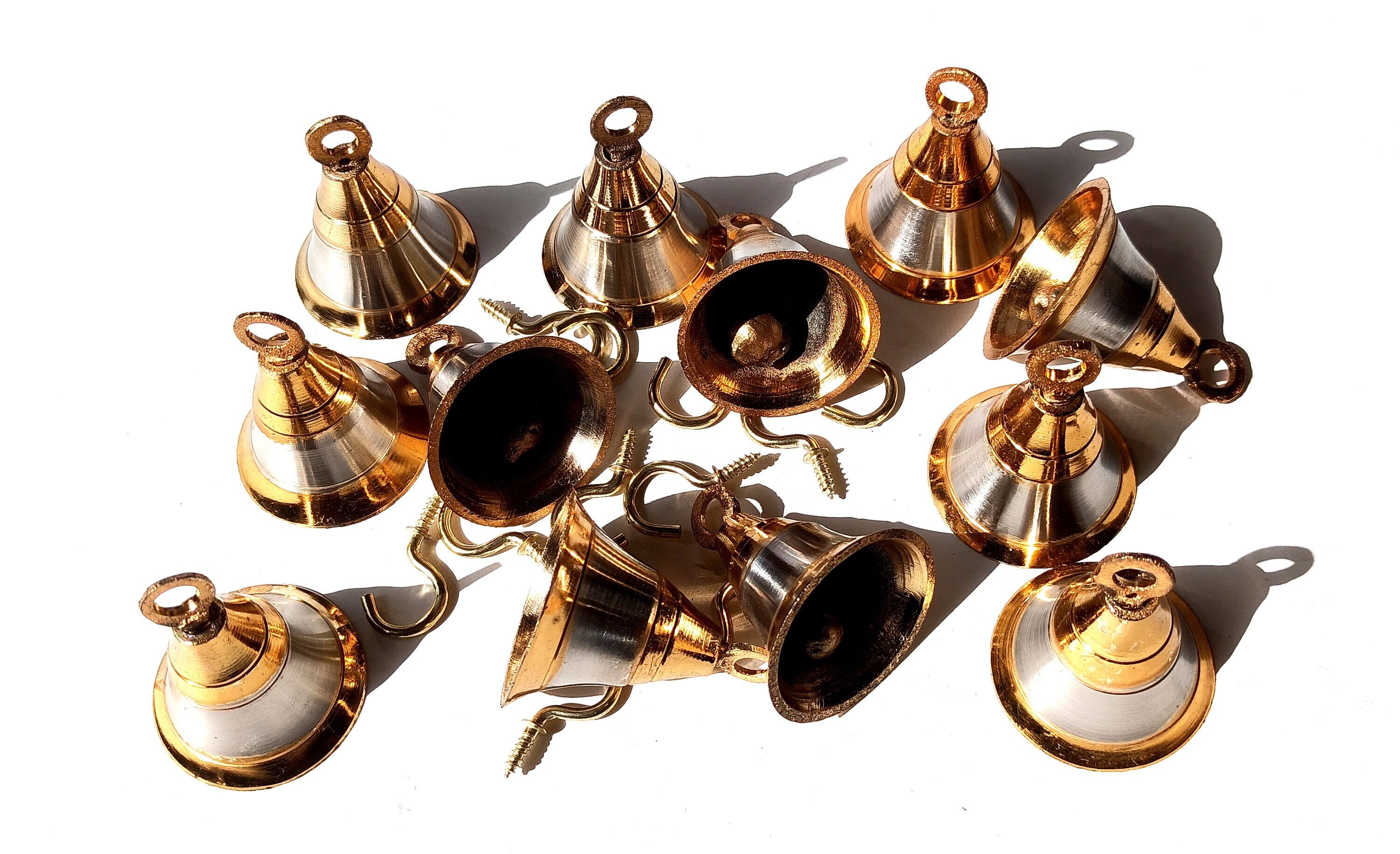 Solid Brass Bells for Home Decor 2 Inch Size Set of 6 With Hooks ...