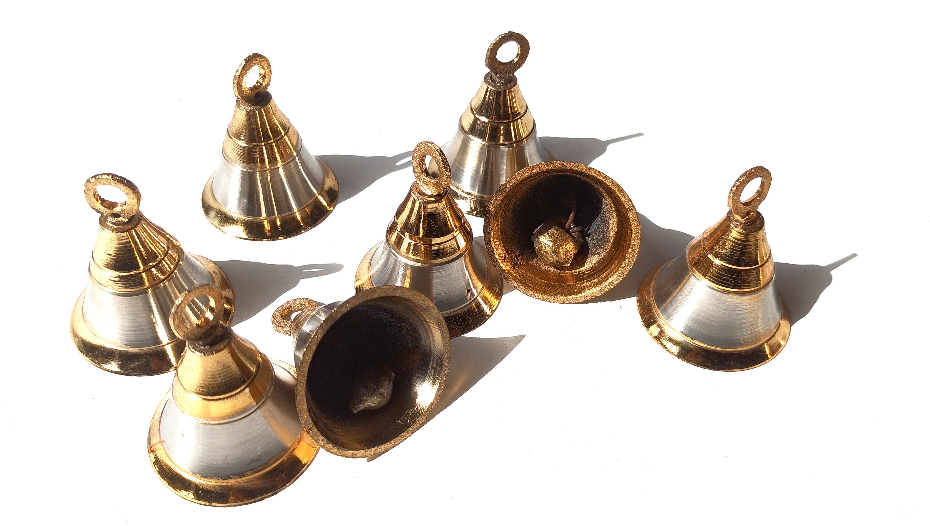 Solid Brass Bells for Home Decor 2 Inch Size Set of 6 With Hooks ...