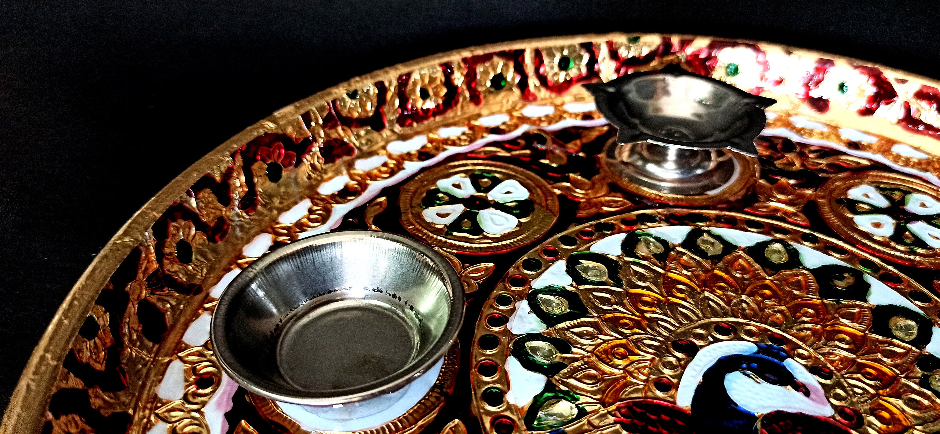 Stainless Steel Diwali Pooja Thali Tray for Temple Decor Arti Thali ...