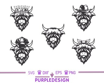 Highland Cow Svg Bundle 5 Pieces Cuttable Design SVG PNG vdesigns ...