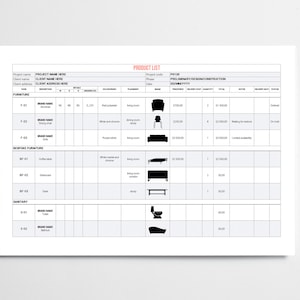 Interior Design Printable Template FF&E Spreadsheet Finishes Materials ...