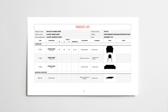 Interior Design List Template 16 Page Interior Design Finishes