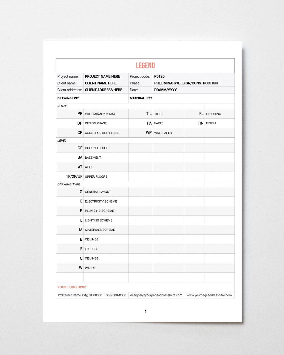 Interior Design Printable Template FF&E Spreadsheet Finishes Materials ...