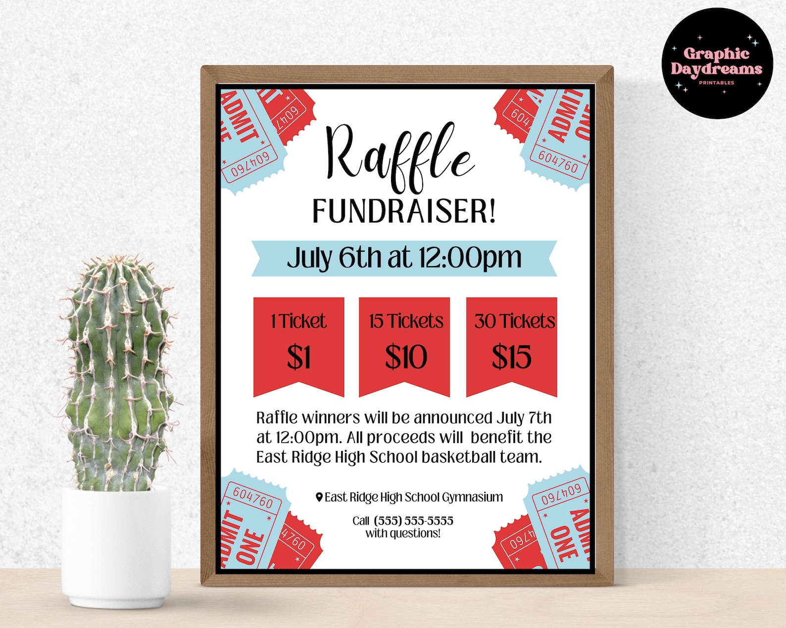 Editable Raffle Fundraiser Flyer - DIY Canva Raffle Ticket Template ...