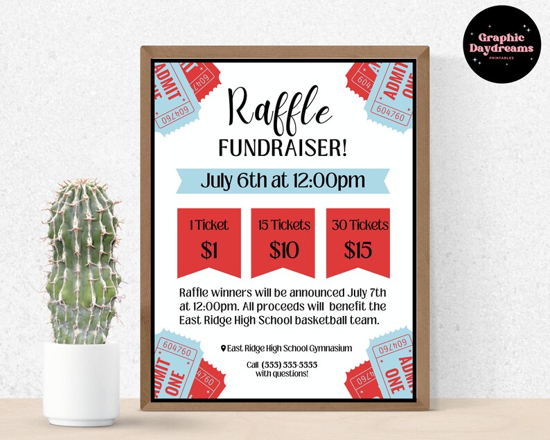 Editable Raffle Fundraiser Flyer - DIY Canva Raffle Ticket Template ...