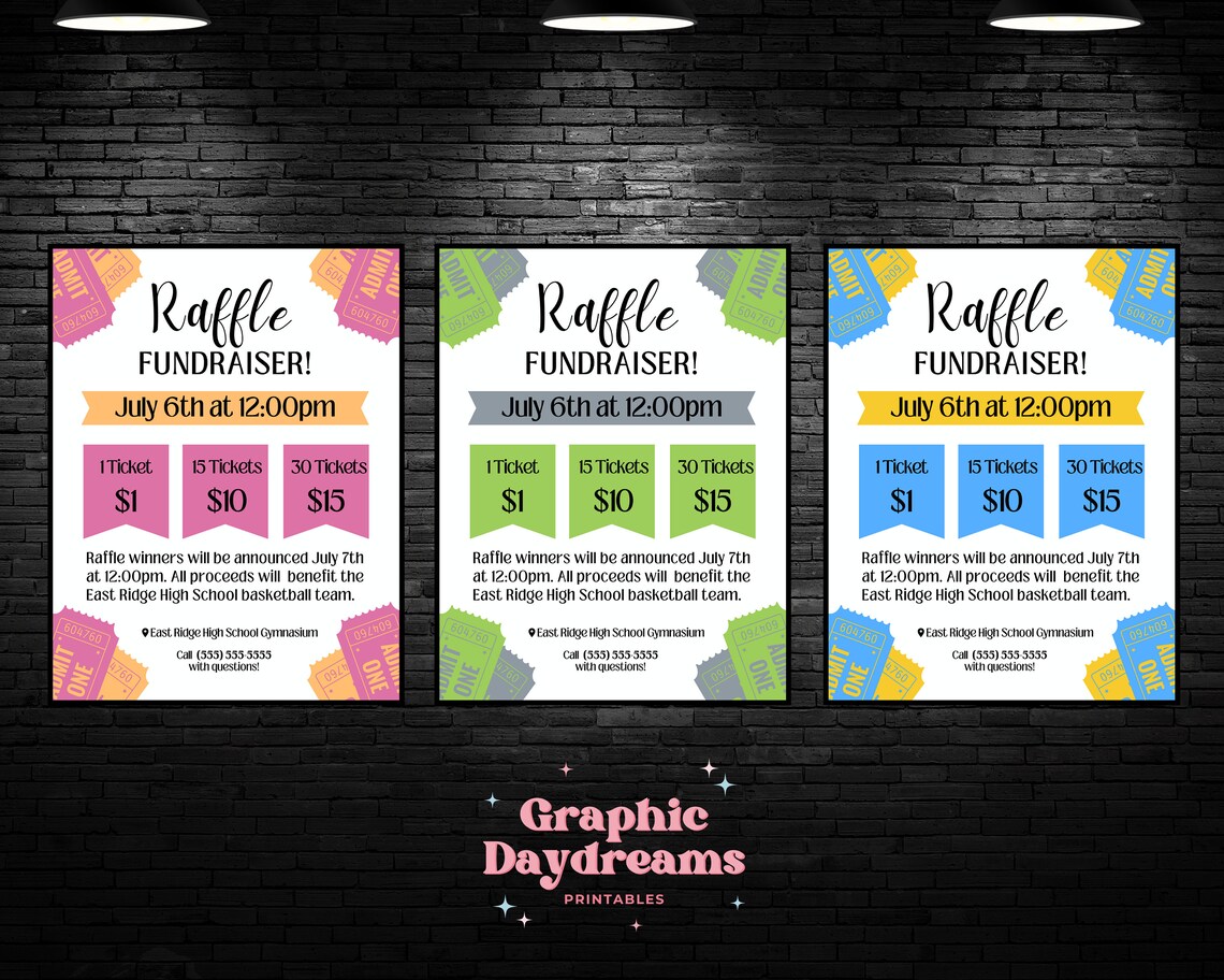 Editable Raffle Fundraiser Flyer - DIY Canva Raffle Ticket Template ...