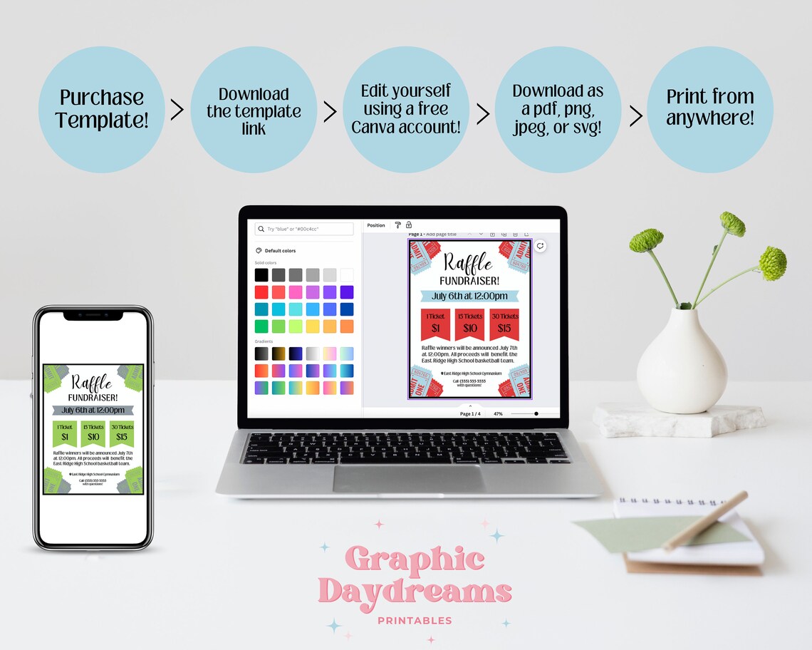Editable Raffle Fundraiser Flyer - DIY Canva Raffle Ticket Template ...