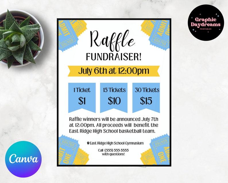 Editable Raffle Fundraiser Flyer - DIY Canva Raffle Ticket Template ...