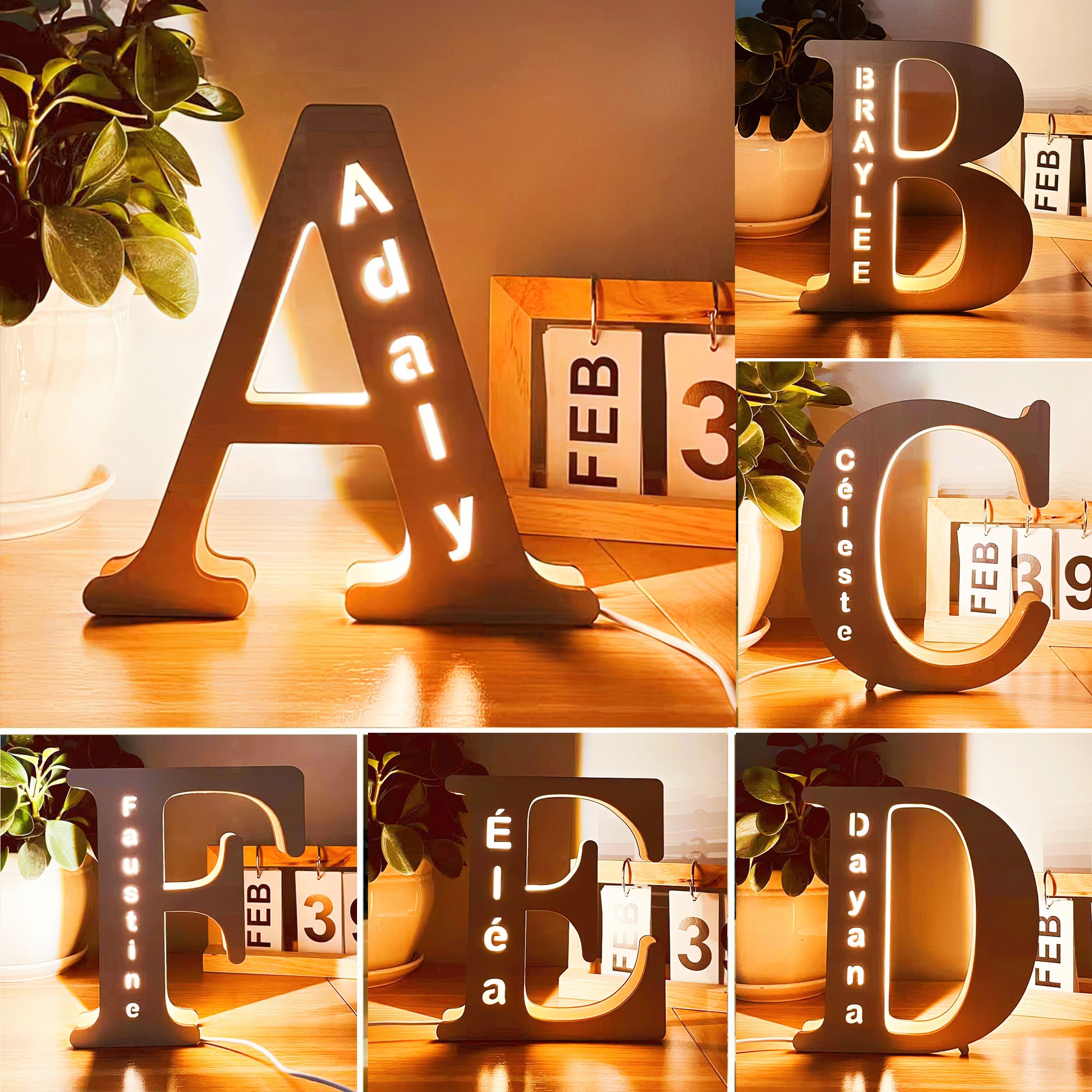 Personalized Letter Night Light for Wall Decor-Custom Wooden - Etsy France