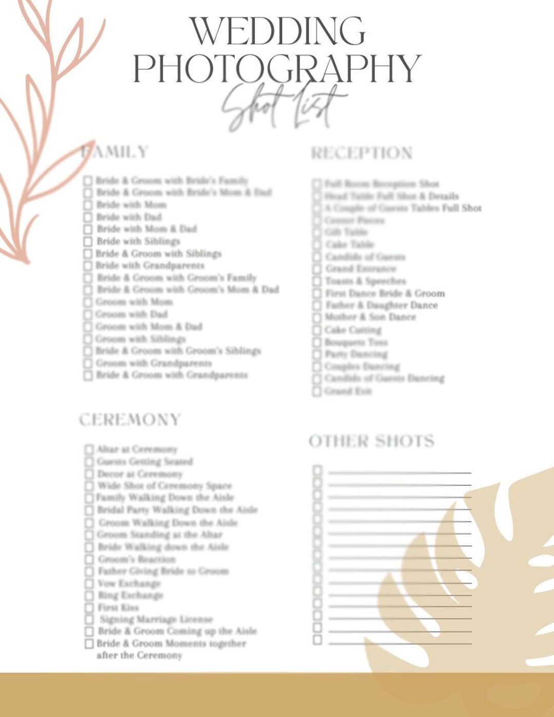 Wedding Photo Checklist Wedding Shot List Printable Wedding Photography ...