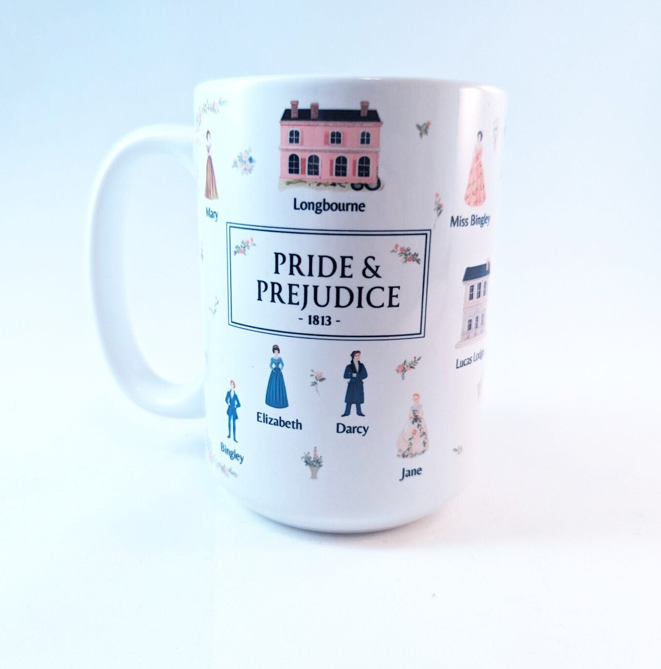 Floral Pride and Prejudice Mug for Coffee or Tea, 15oz, Gift for Jane ...