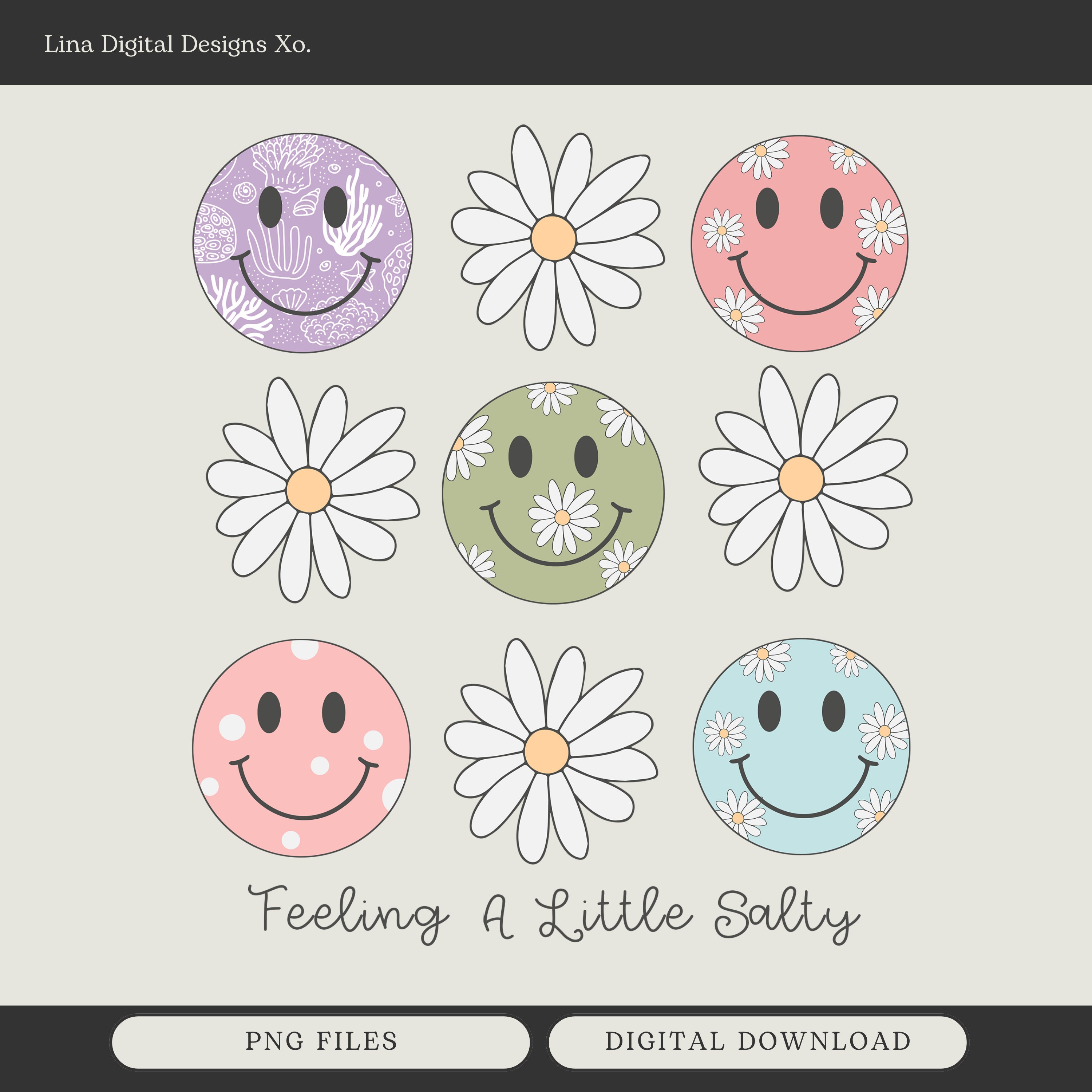 Daisy Smiley Summer PNG/ Trendy Daisy PNG/ Retro Flowers Smiley Face ...