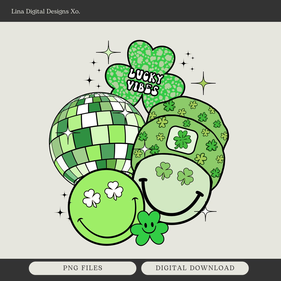 Lucky Charm Smiley Face PNG/ Trendy St. Patricks Happy Face, Retro ...