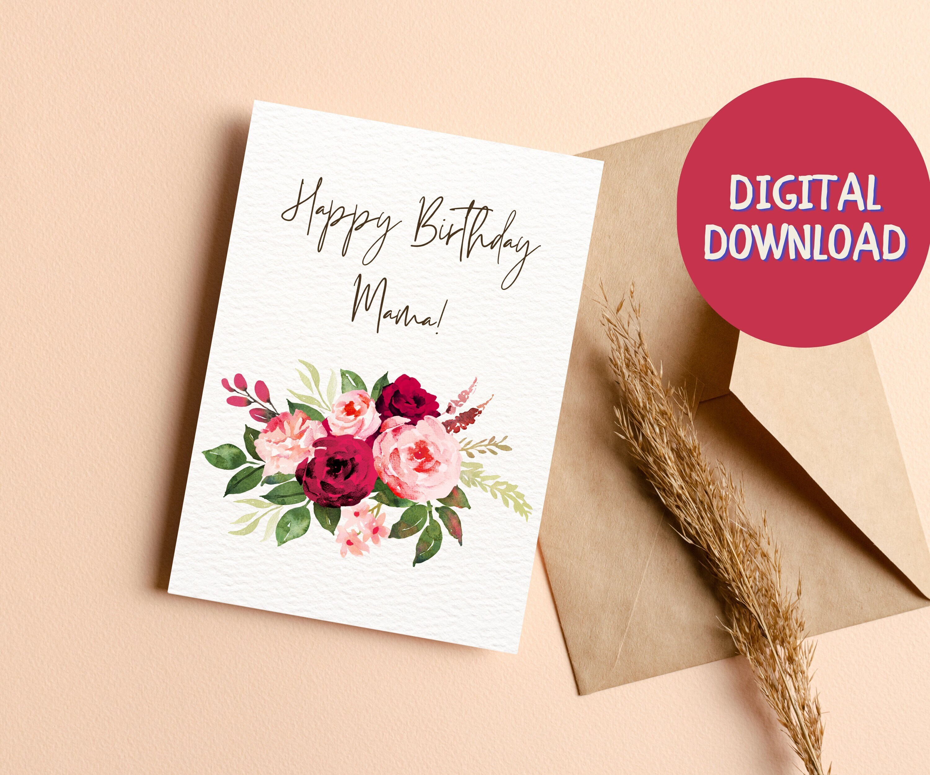 Birthday Card Printable Mom, Happy Birthday Card for Mama, Water Color ...