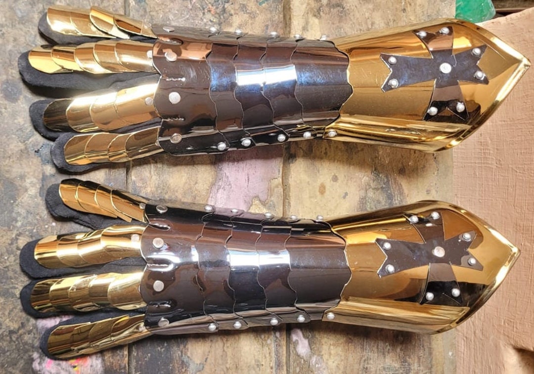 Medieval Knight Gauntlets Functional Armor Gloves Adult Leather Steel ...