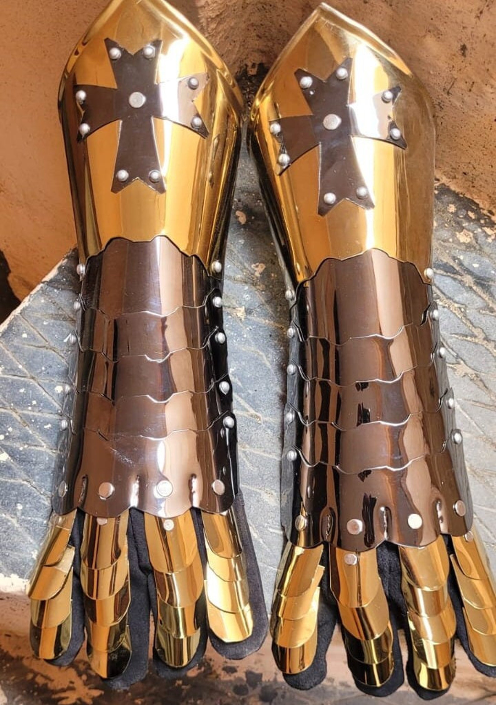 Medieval Knight Gauntlets Functional Armor Gloves Adult Leather Steel ...