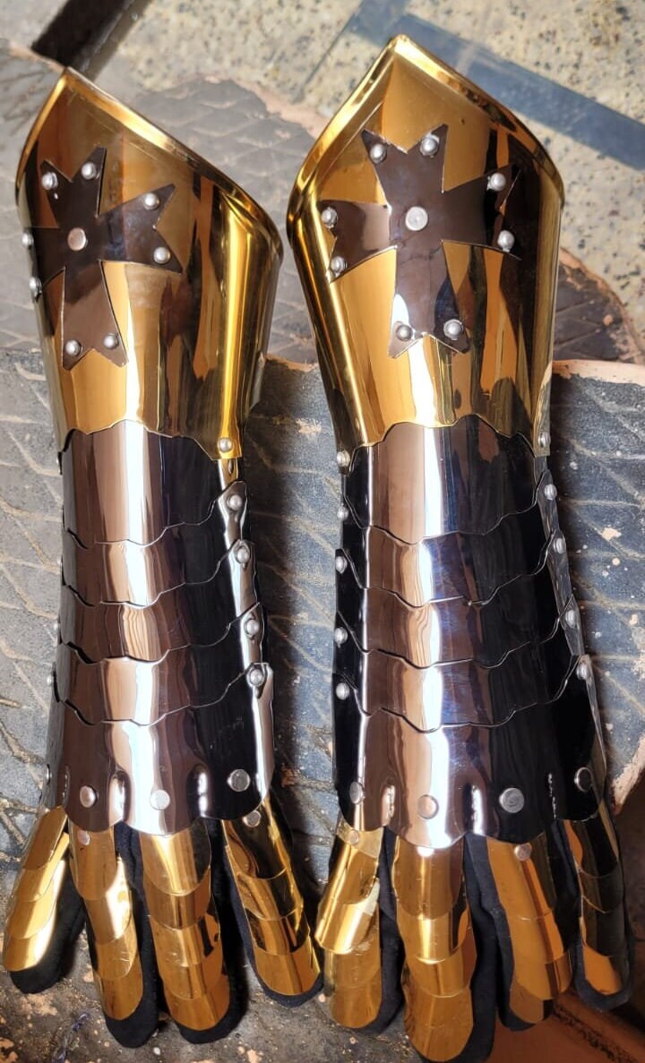 Medieval Knight Gauntlets Functional Armor Gloves Adult Leather Steel ...