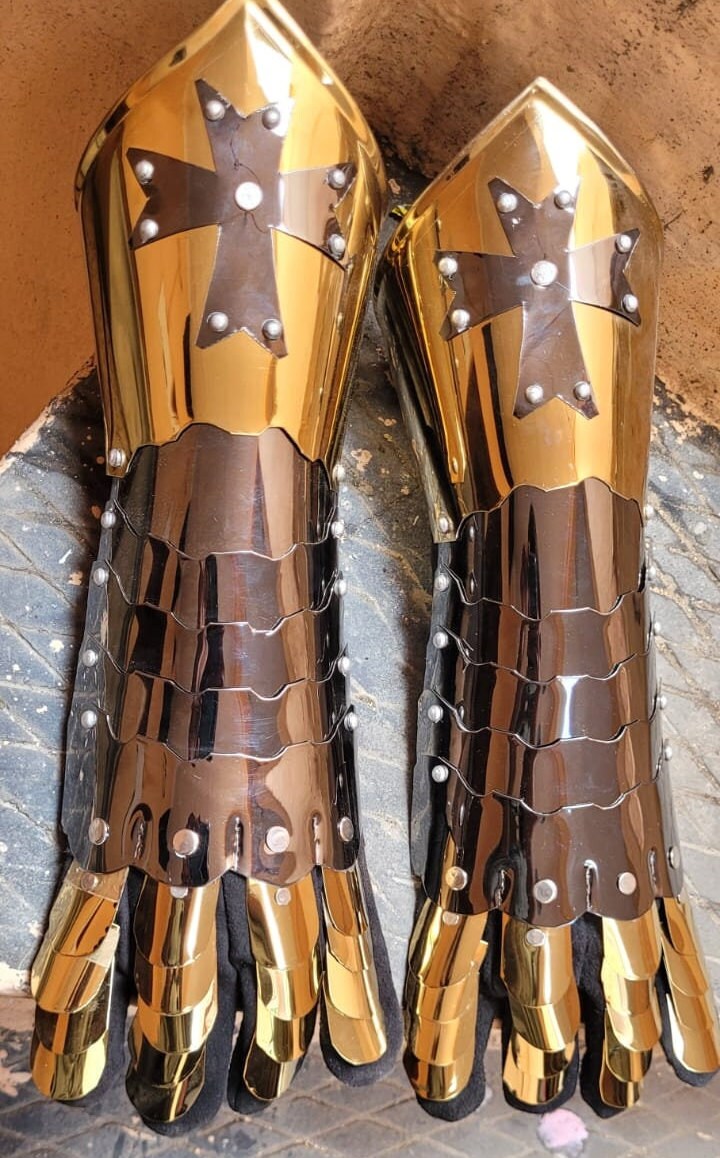 Medieval Knight Gauntlets Functional Armor Gloves Adult Leather Steel ...