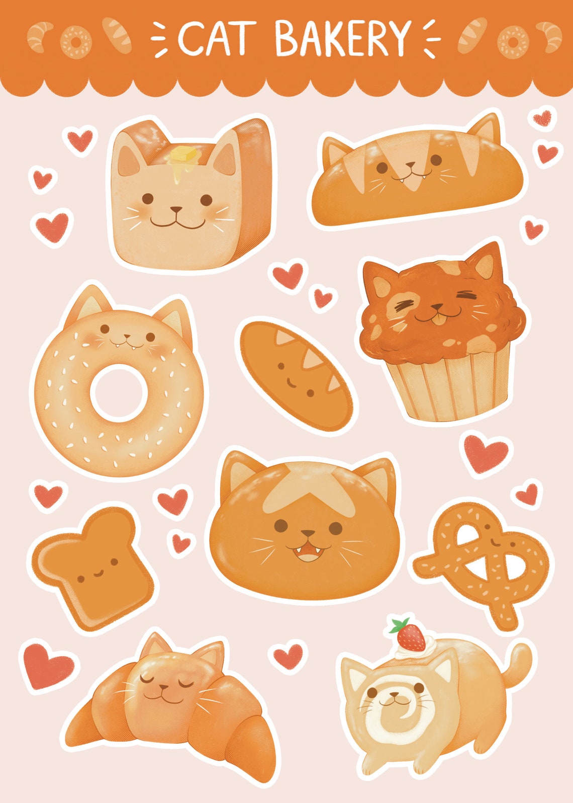 Bread Cat Sticker Sheet - Etsy