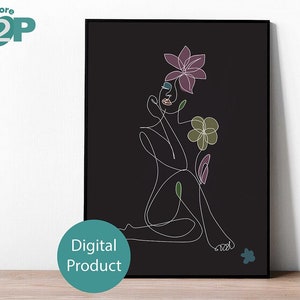 Abstract Line Art Woman, Romantic Art Poster, Woman Body, Digital Art ...