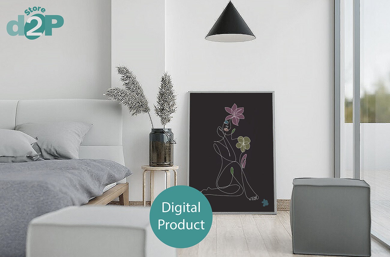 Abstract Line Art Woman, Romantic Art Poster, Woman Body, Digital Art ...