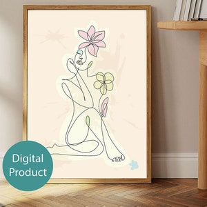 Abstract Line Art Woman, Romantic Art Poster, Woman Body, Digital Art ...