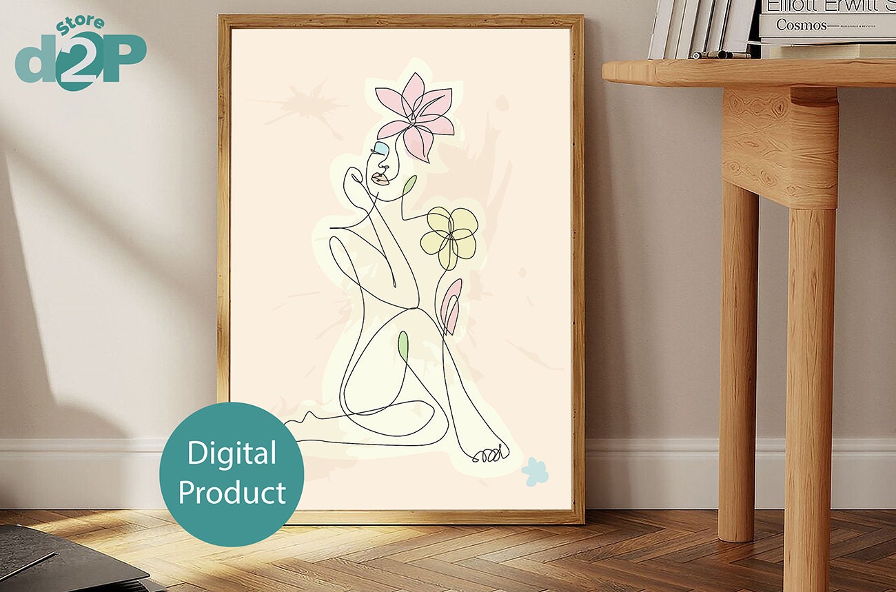 Abstract Line Art Woman, Romantic Art Poster, Woman Body, Digital Art ...