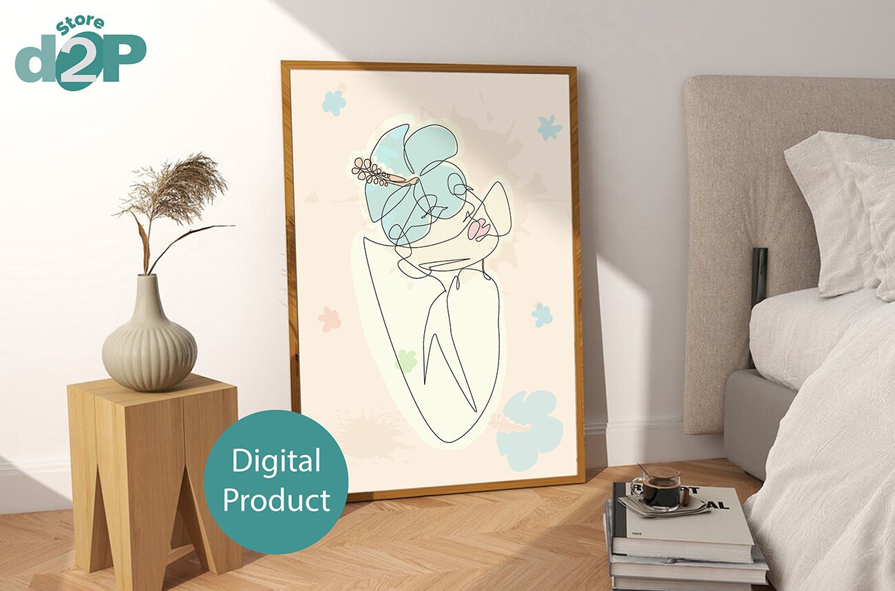 Poster Line Art, Flower Woman Face, Printable Line Art, One Line ...