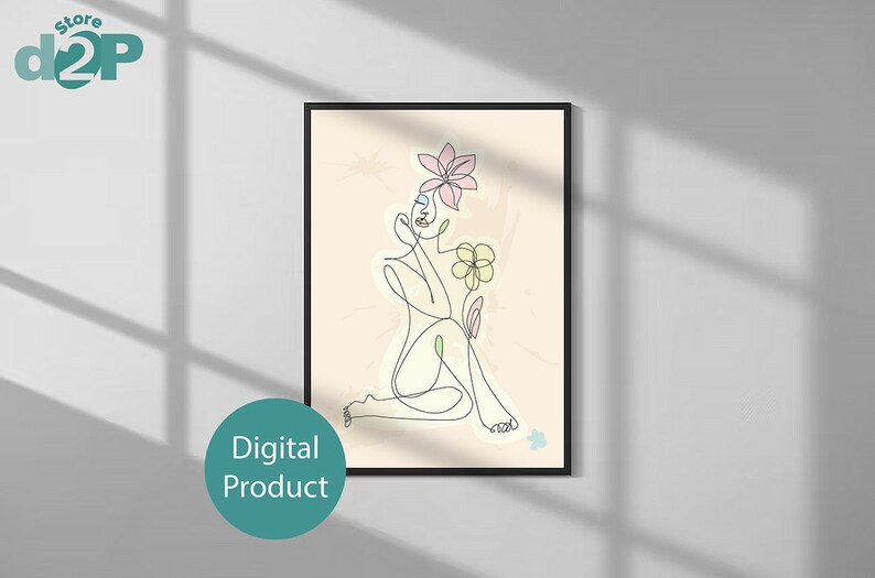 Abstract Line Art Woman, Romantic Art Poster, Woman Body, Digital Art ...