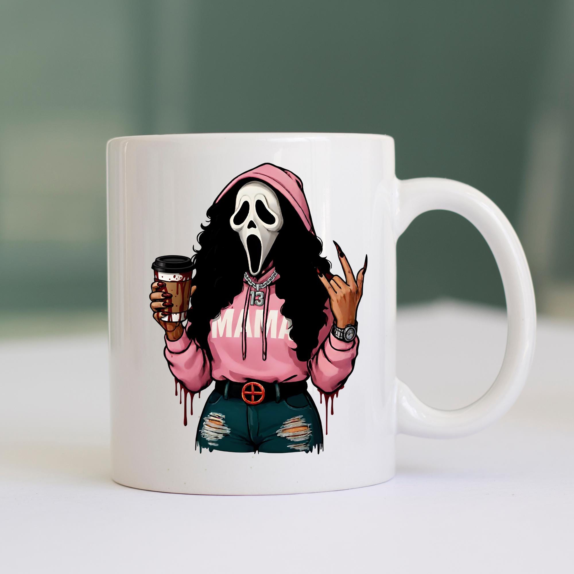 MAMA Horror PNG – Ghostface Mask Clipart | Pink Hoodie & Coffee ...