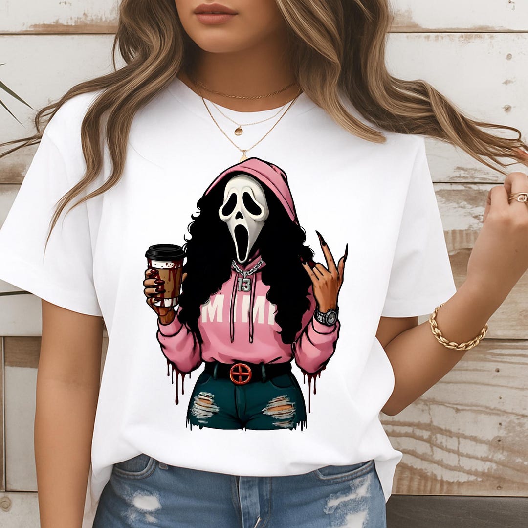 Ghostface Mimi 13 PNG | Pink Hoodie Halloween Clipart | Horror Coffee ...