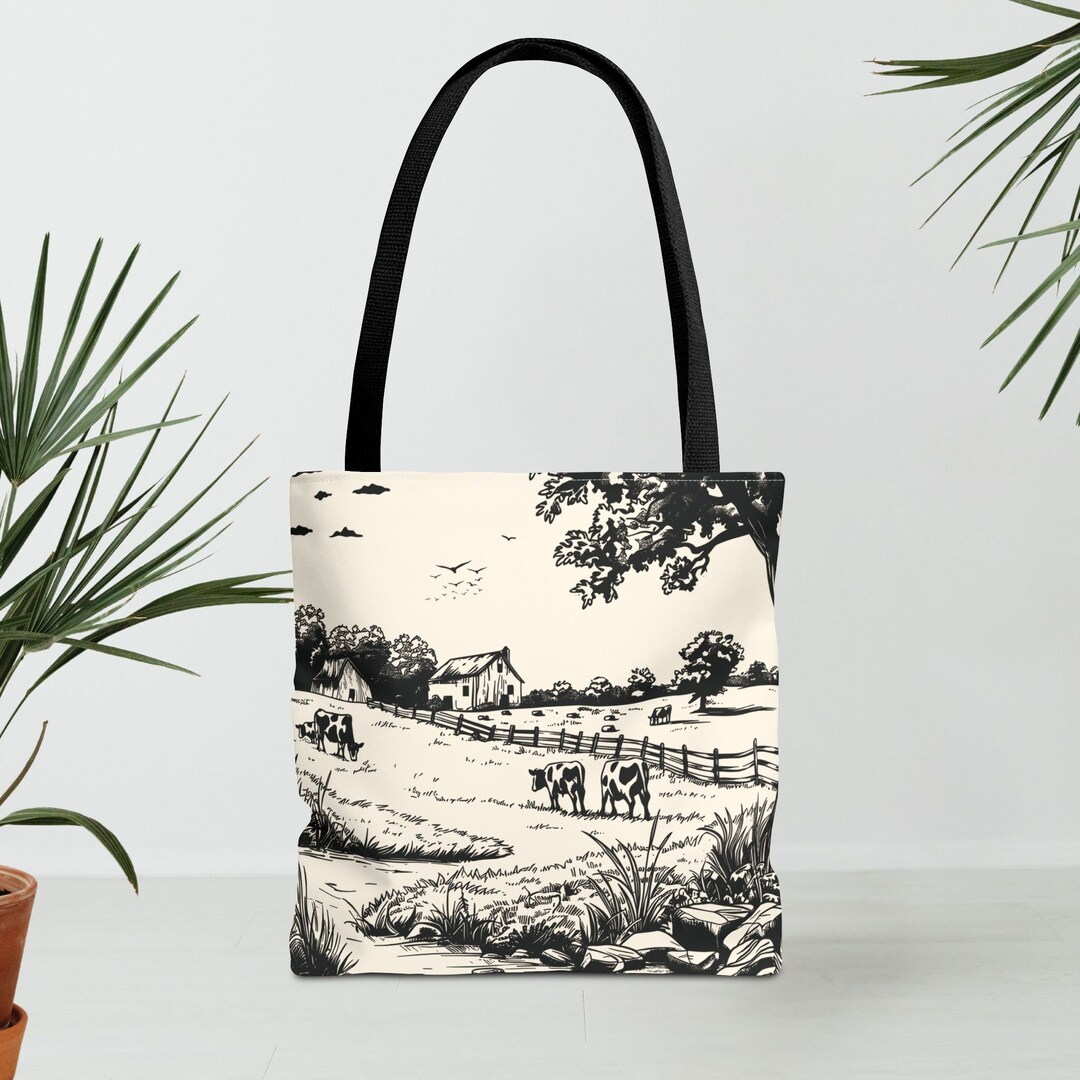 Cow Farmhouse Tote Bag: Farmers Market Polyester Shopper - Etsy