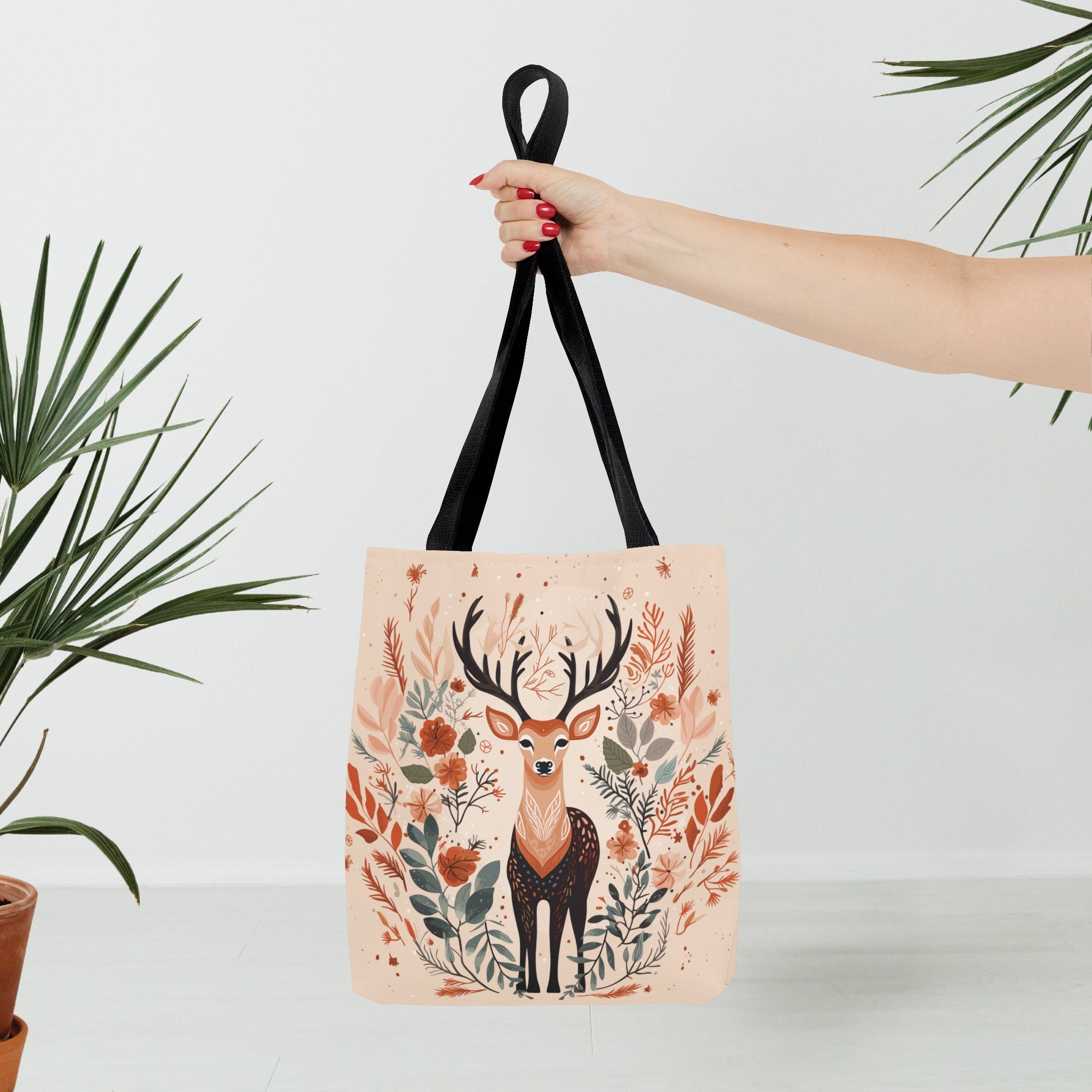 Cottagecore Tote, Deer Floral Tote Bag, Floral Canvas Tote Bag, Animal ...
