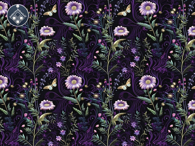 Night Garden Faux Embroidery Unlimited Commercial Use Digital Print ...
