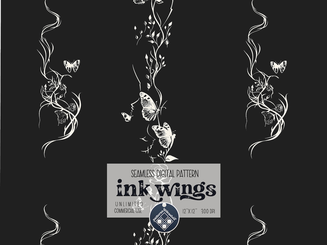 Ink Wings Digital Seamless Pattern Unlimited Commercial Use Digital ...
