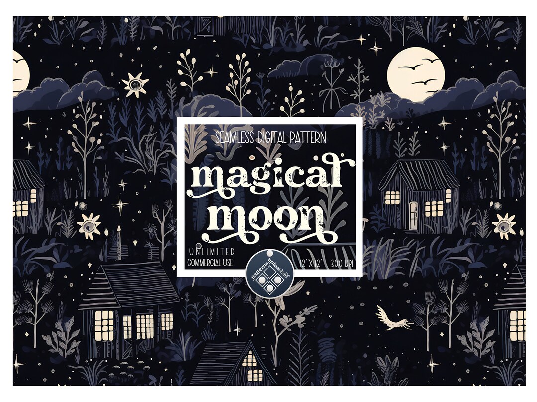 Magical Moon Seamless Pattern Unlimited Commercial Use Digital Print ...