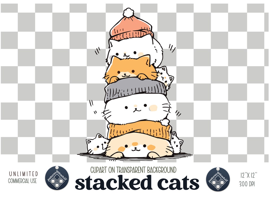 Stacked Cats Clipart Unlimited Commercial Use Digital Print File ...