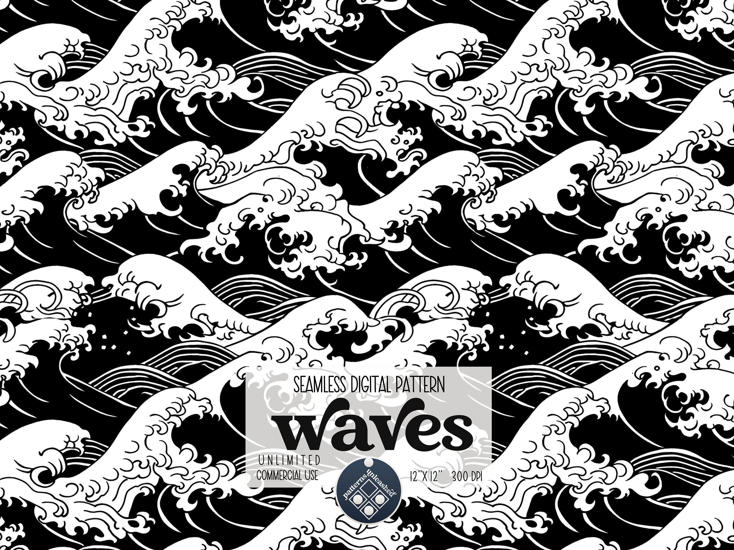 Waves Japanese Inspired Seamless Pattern Unlimited Commercial Use ...