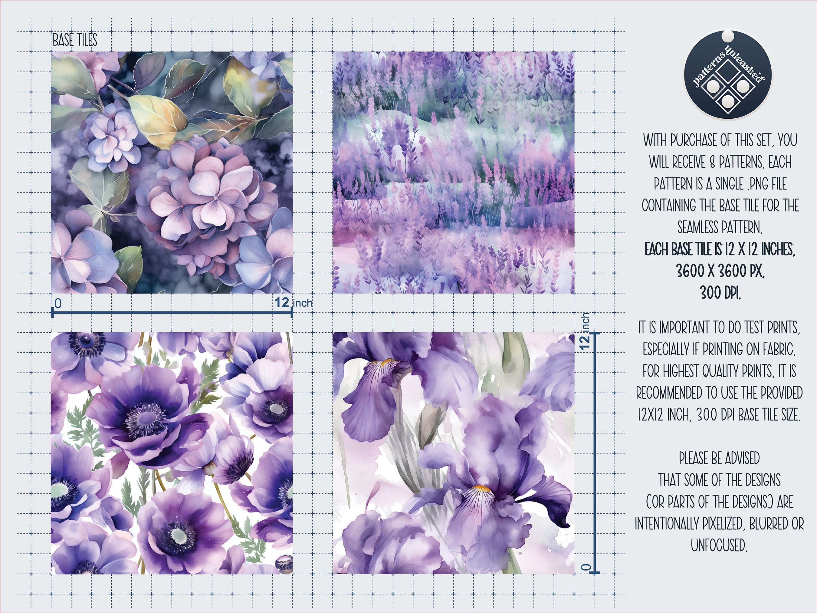 Watercolor Purple Flowers Seamless Pattern Unlimited - Etsy