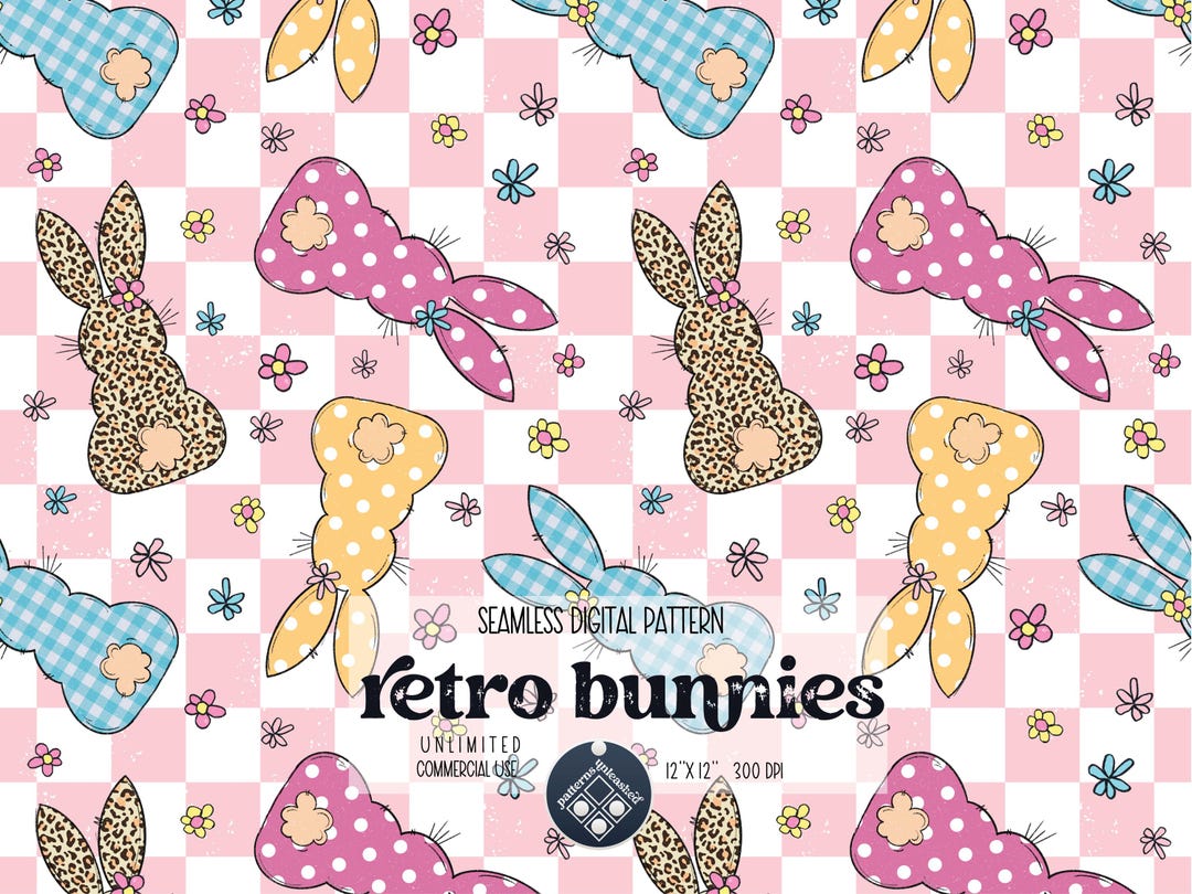 Retro Bunnies Digital Seamless Pattern Unlimited Commercial Use Print ...