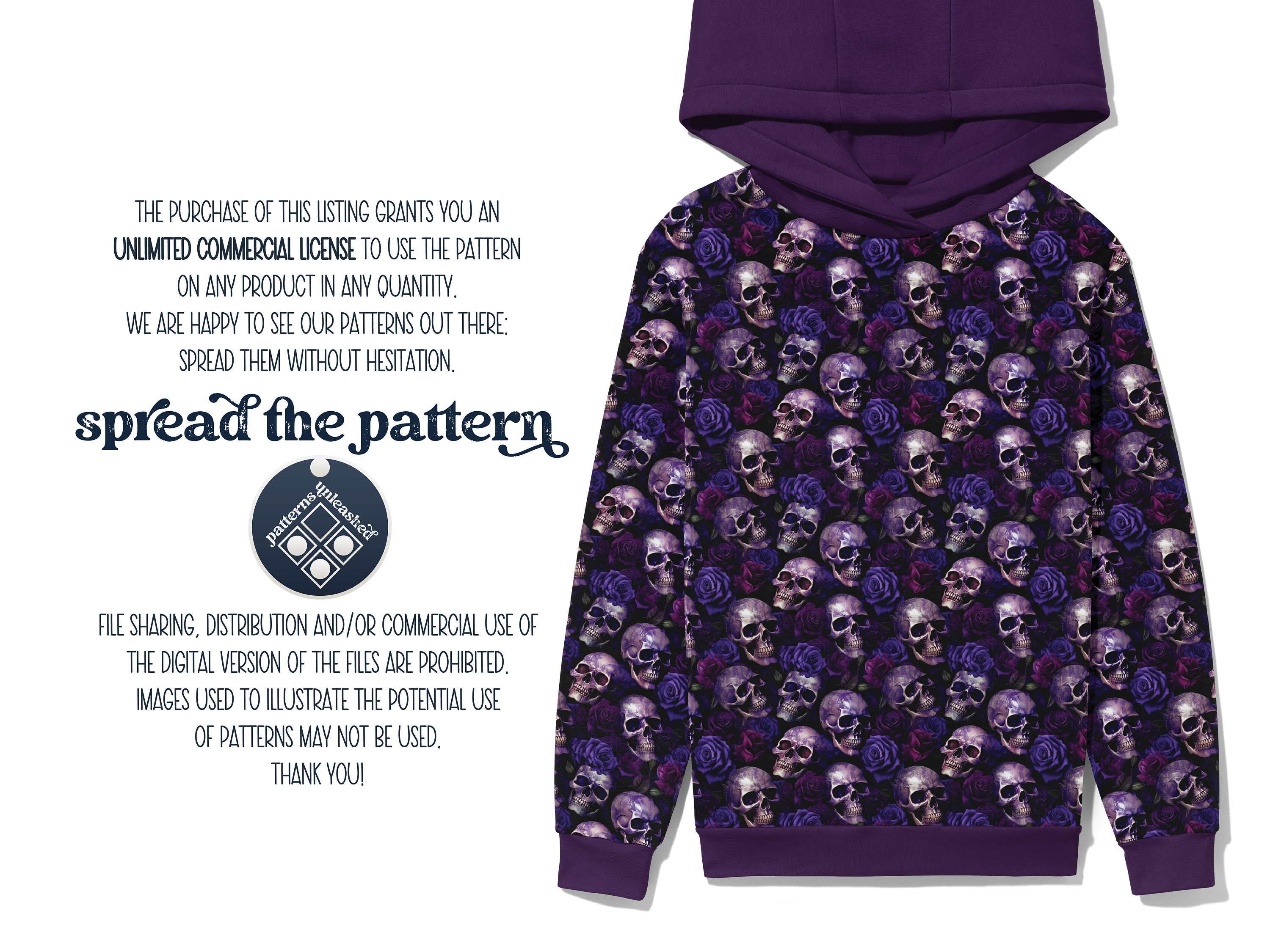 Purple Skulls Floral Seamless Pattern Unlimited Commercial Use Instant ...