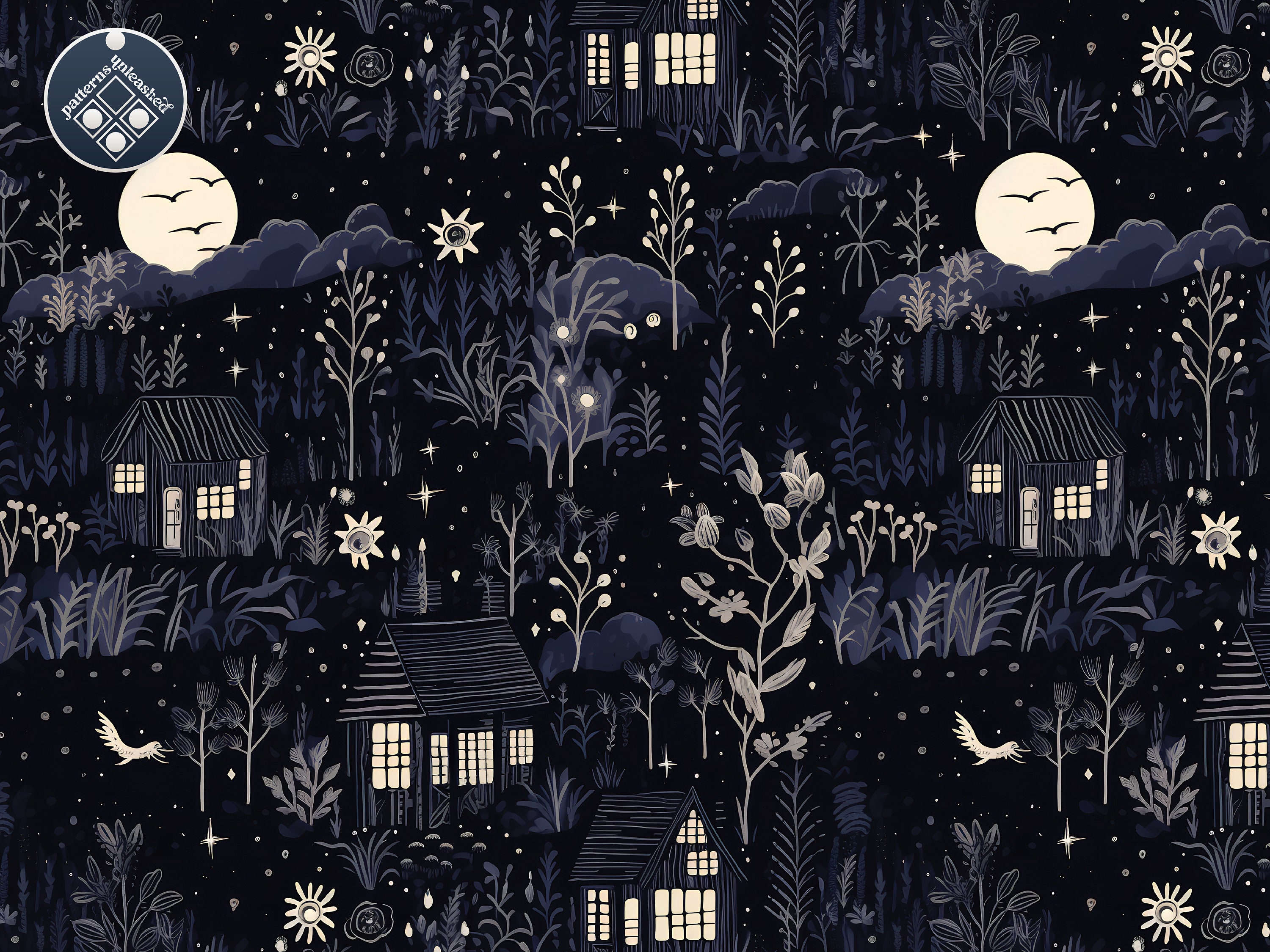 Magical Moon Seamless Pattern Unlimited Commercial Use Digital Print ...