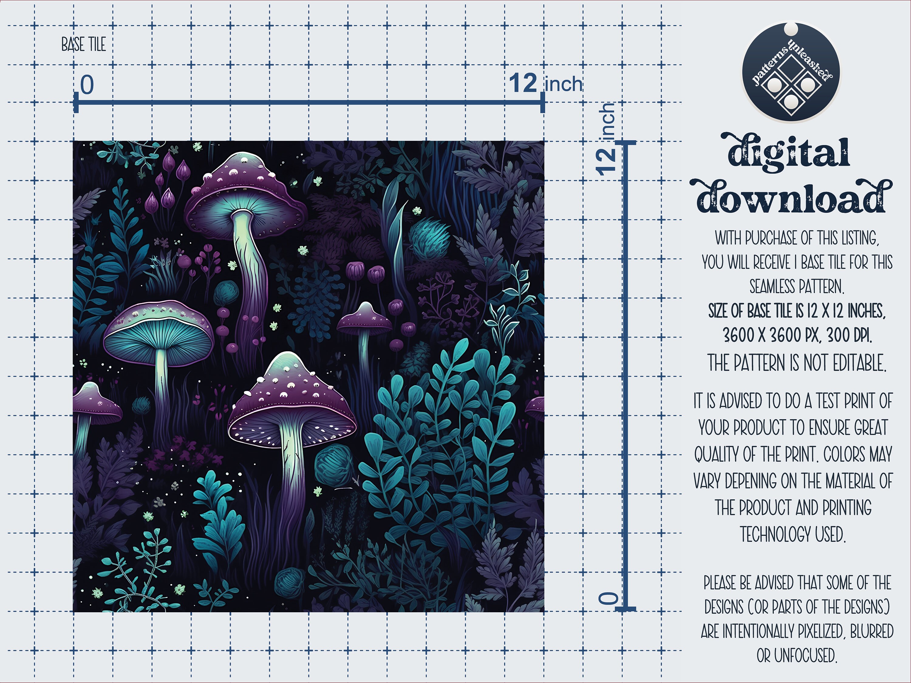 Mushroom Magic Seamless Pattern Unlimited Commercial Use Digital Print ...