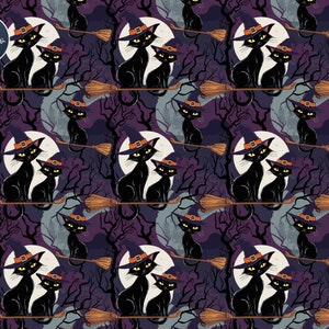 Halloween Witchy Cats Digital Seamless Pattern Unlimited Commercial Use ...