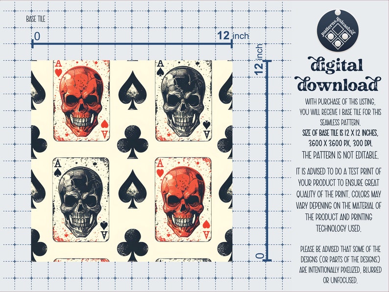Skull Cards Seamless Pattern Unlimited Commercial Use Digital Print ...