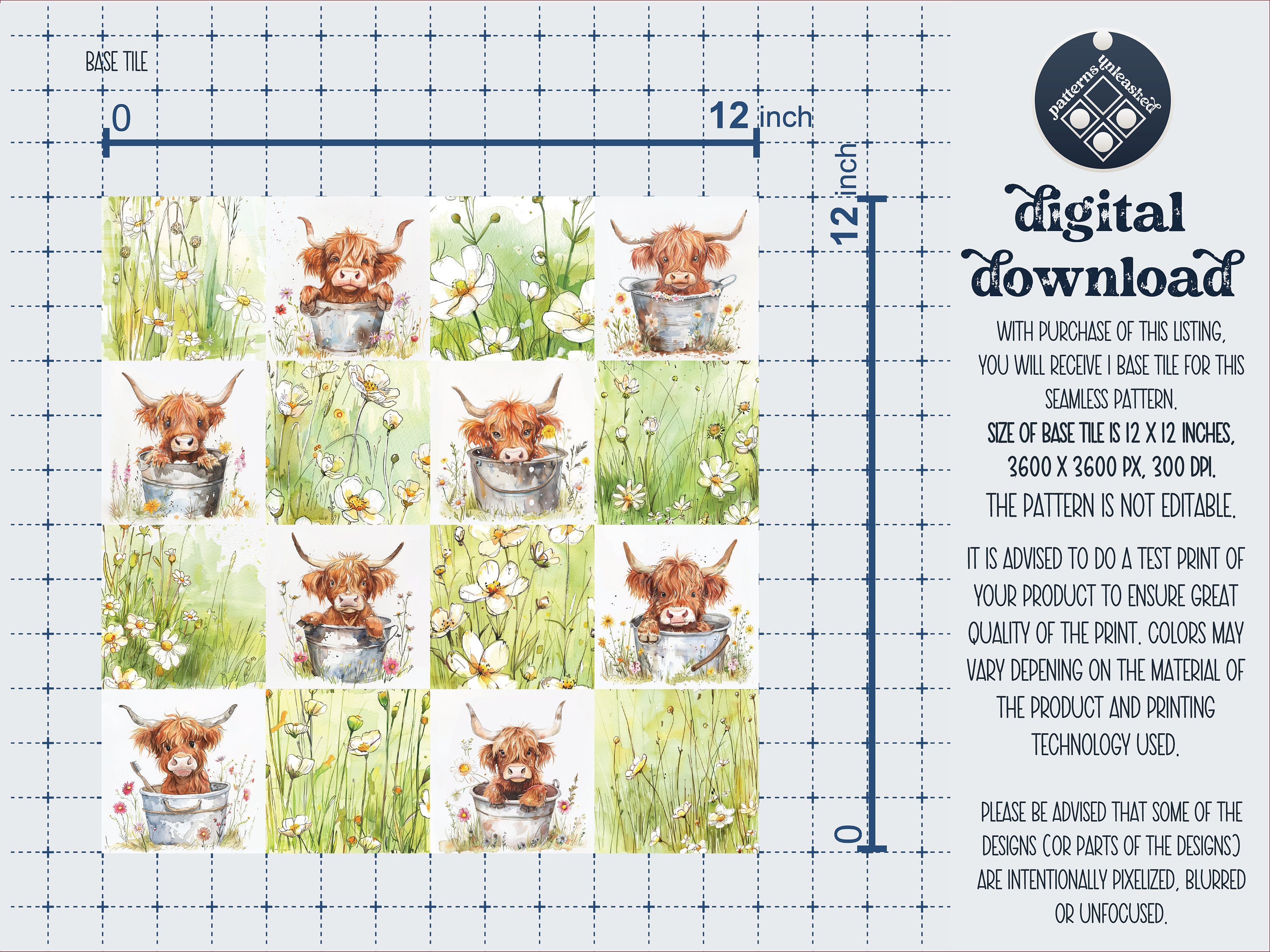 Highland Cows Patchwork Seamless Pattern Unlimited Commercial Use ...