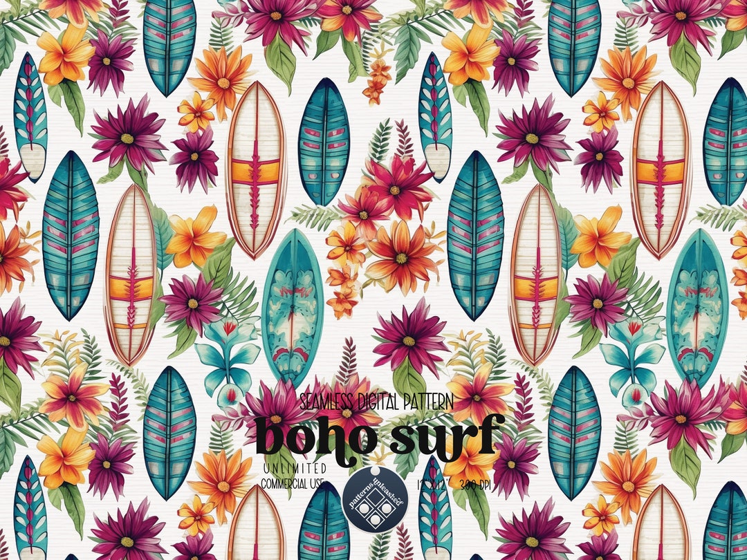 Boho Surfboards Seamless Pattern Unlimited Commercial Use Digital Print ...