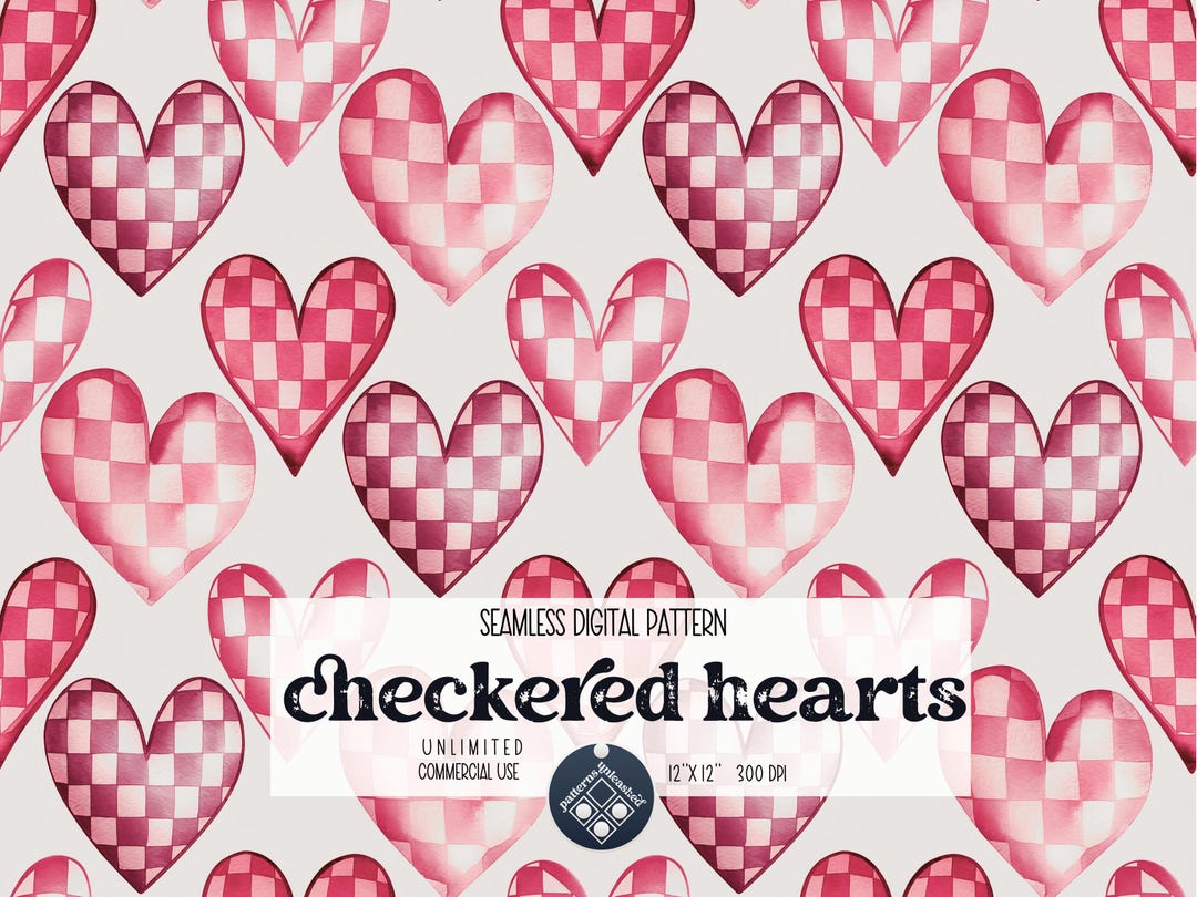 Checkered Hearts Digital Seamless Pattern Unlimited Commercial Use ...